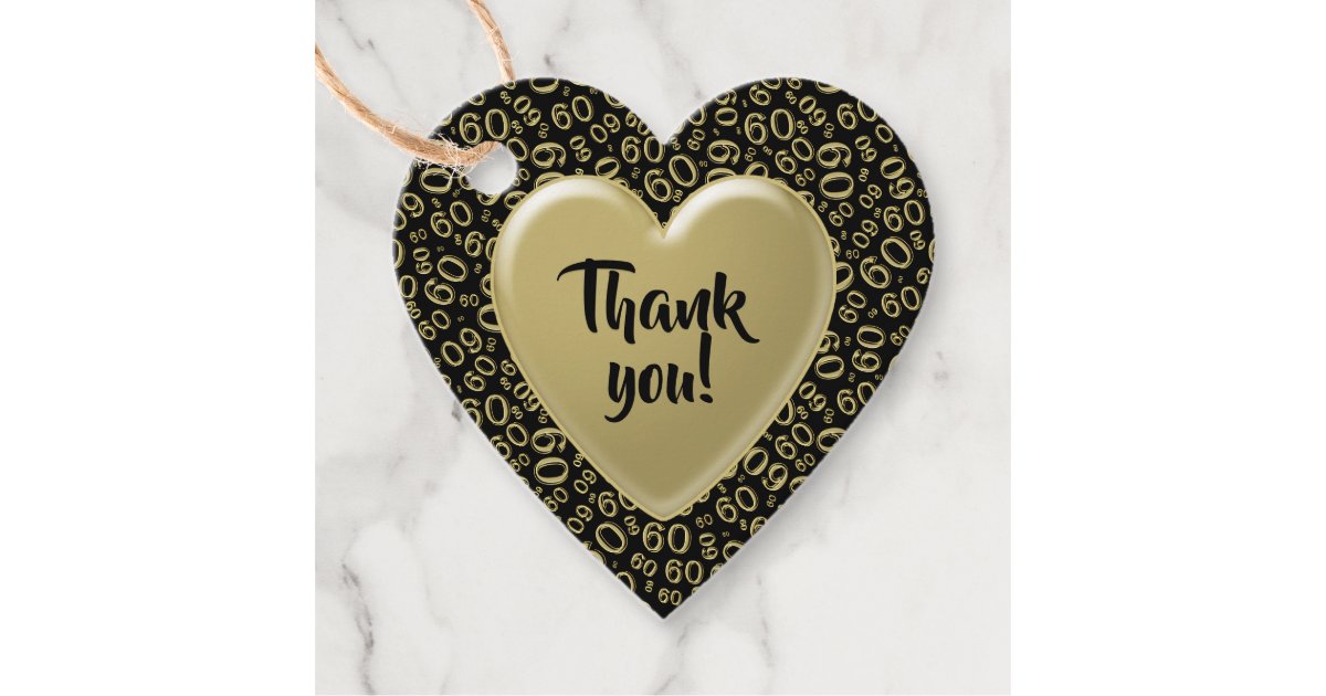 Thank You 60th Cool Number Pattern Gold and Black Favor Tags | Zazzle