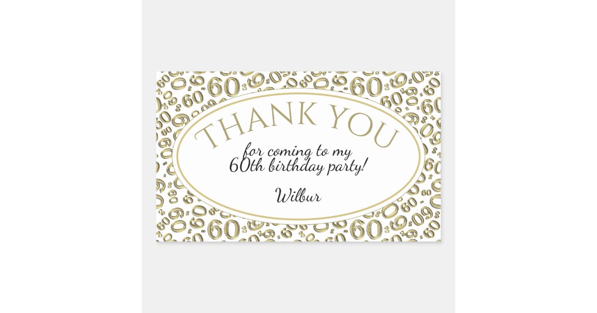 Thank You - 60th Number Pattern Gold and White Rectangular Sticker | Zazzle