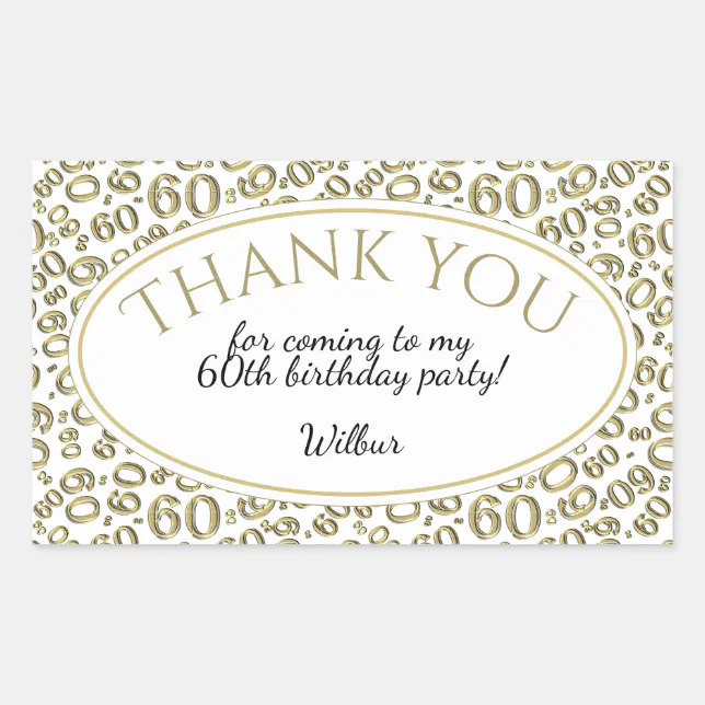 Thank You - 60th Number Pattern Gold and White Rectangular Sticker | Zazzle