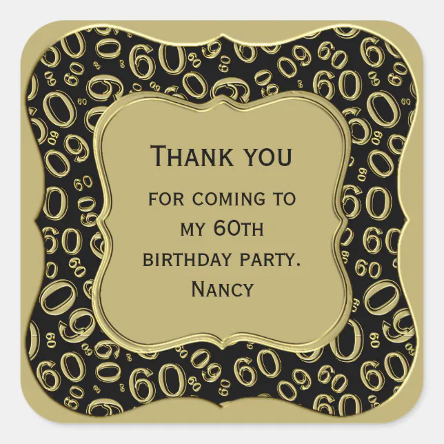 Thank you: 60th Number Pattern Gold/Black Bracket Square Sticker | Zazzle