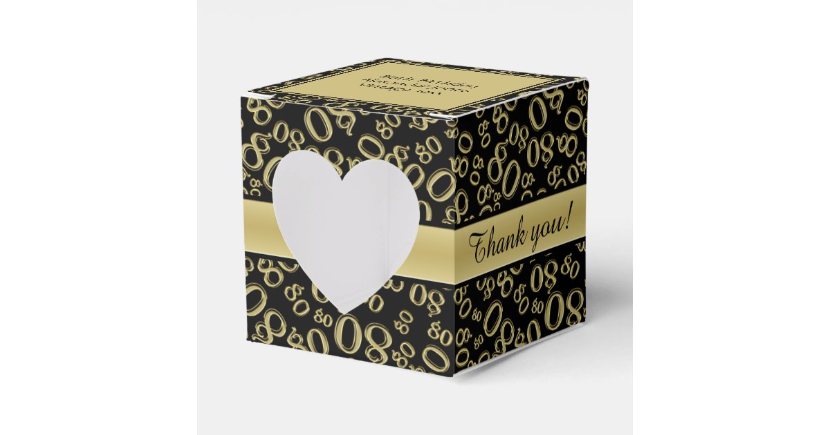 "Thank you": 80th Birthday Gold/Black Pattern Favor Boxes | Zazzle