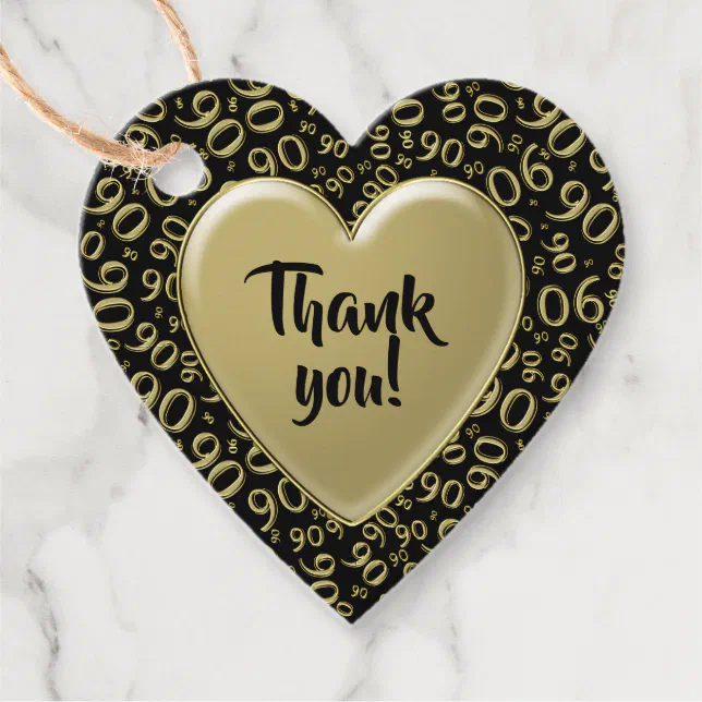 Thank You 90th Cool Number Pattern Gold and Black Favor Tags | Zazzle