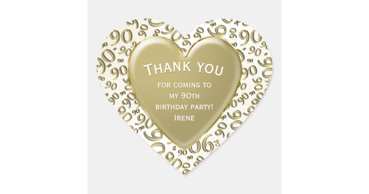 Thank You 90th Number Pattern Gold And White Heart Sticker Zazzle