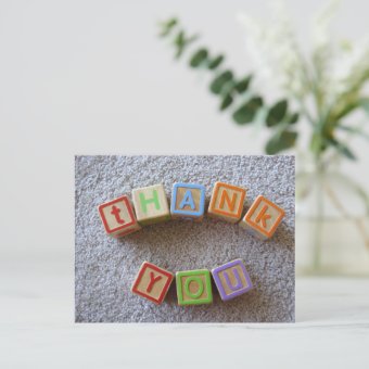 Thank You - Alphabet Blocks Postcard | Zazzle
