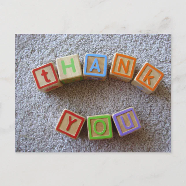 Thank You - Alphabet Blocks Postcard | Zazzle