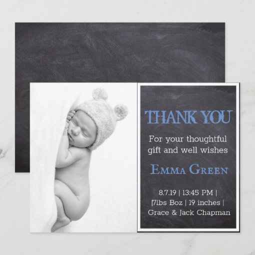 Thank You and Baby Blue Photo Birth Announcement | Zazzle