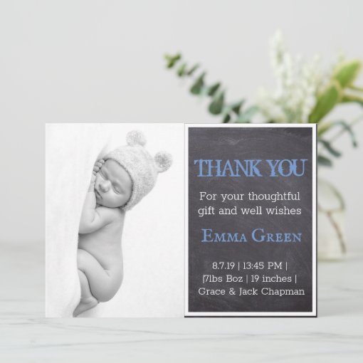 Thank You and Baby Blue Photo Birth Announcement | Zazzle