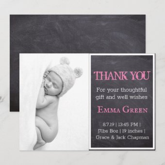 Thank You and Baby Pink Photo Birth Announcement | Zazzle