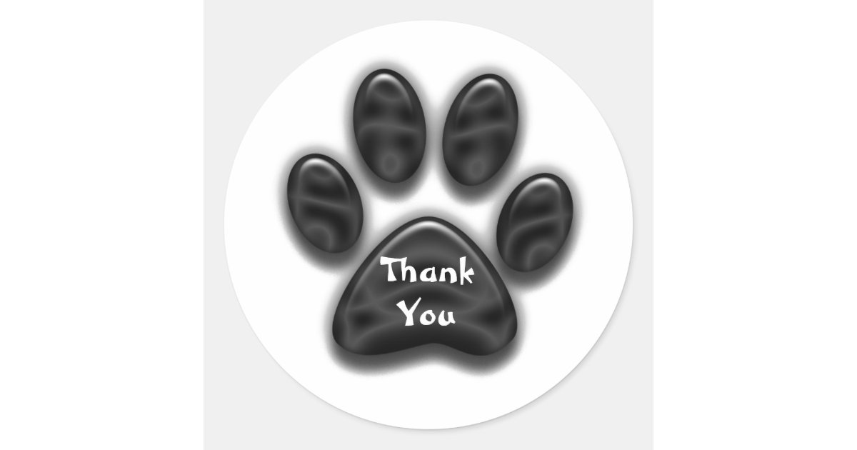 Thank You Animal Lover Black Paw Print Thanks Classic Round Sticker ...