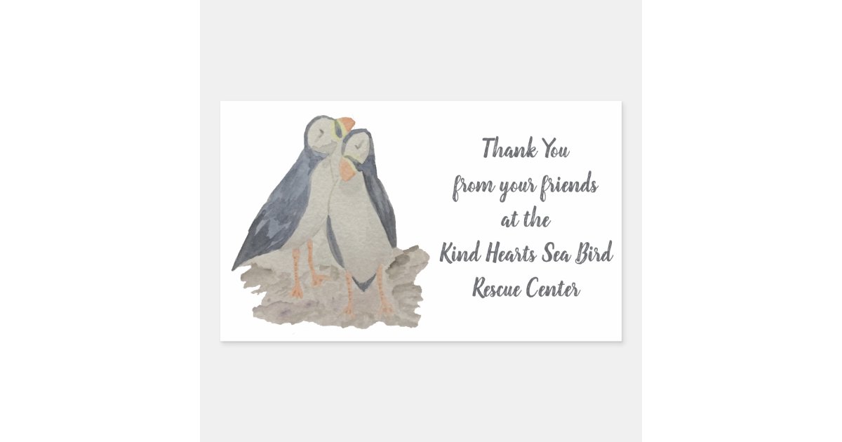 Thank You Animal Rescue Cute Puffins Rectangular Sticker | Zazzle