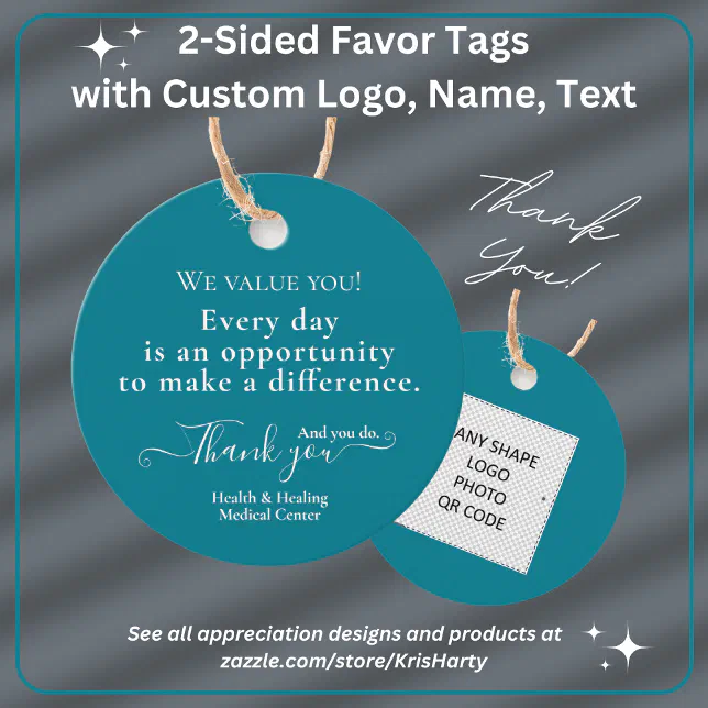 Thank You Appreciation Professional Teal Favor Tags | Zazzle