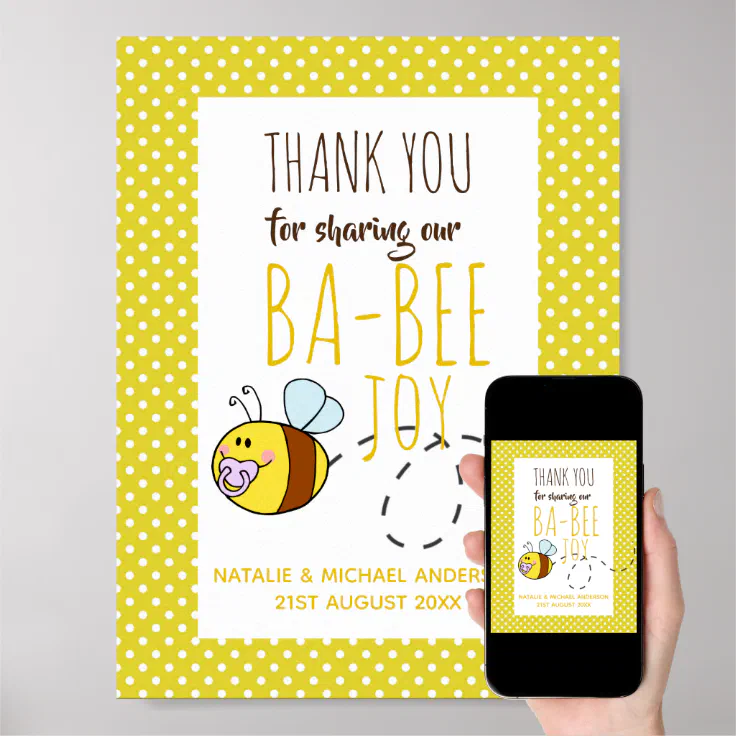 Thank You BA-BEE Baby Shower Yellow Polkadot Poster | Zazzle