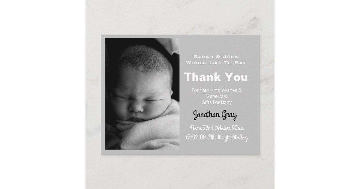 Thank You Baby Photo Birth Announcement Postcard | Zazzle