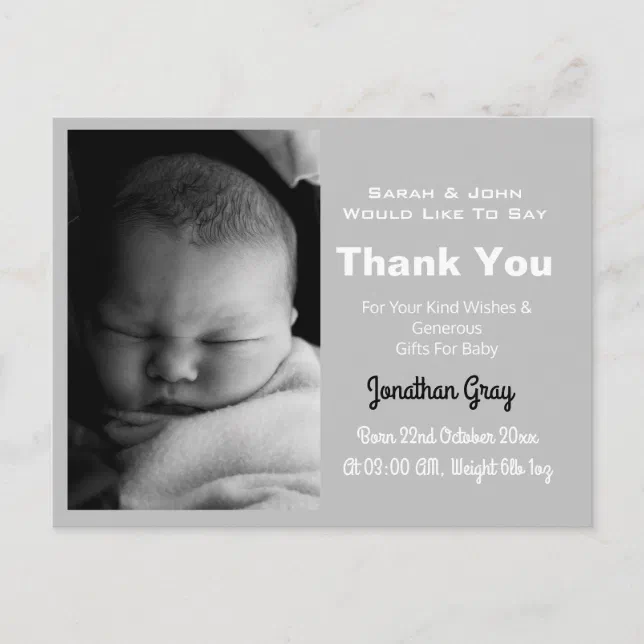 Thank You Baby Photo Birth Announcement Postcard | Zazzle