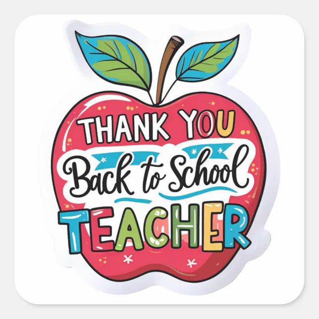 Thank You Back to School Teacher Apple Square Sticker | Zazzle