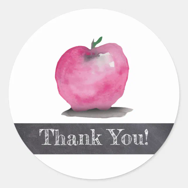 Thank you Back to School watercolor apple Classic Round Sticker | Zazzle