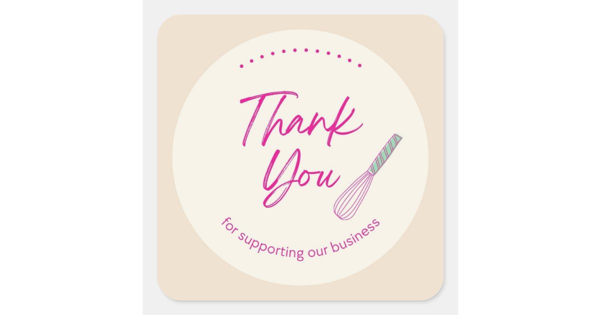 Thank you bakery business square sticker | Zazzle