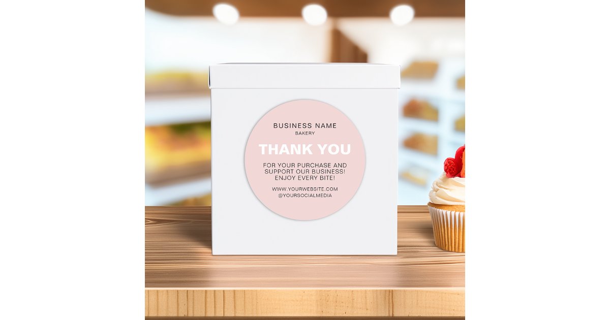 Thank You Bakery Minimal Pink Business Classic Round Sticker | Zazzle