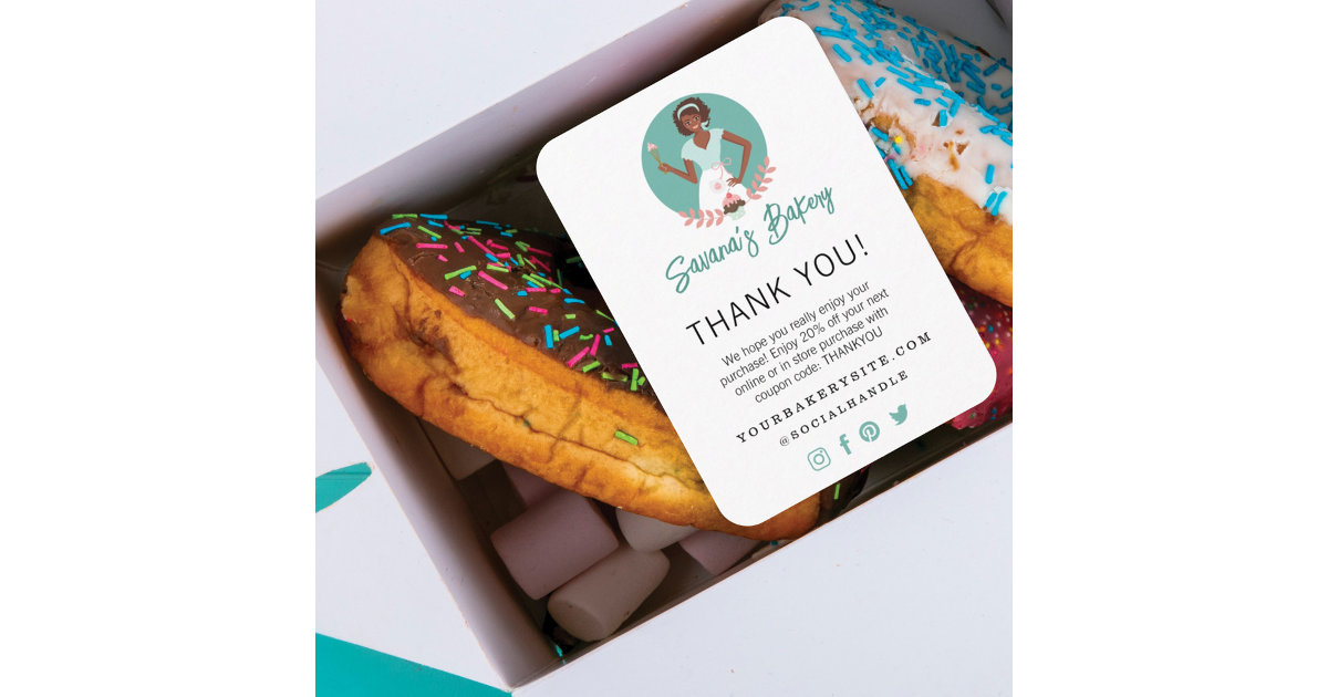 Thank You Bakery Woman Business Utensils & Sweets Enclosure Card | Zazzle