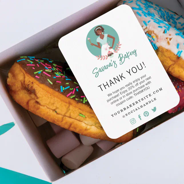 Thank You Bakery Woman Business Utensils & Sweets Enclosure Card | Zazzle