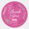 Thank You Baking & Cooking Utensil Pink & Green Classic Round Sticker ...