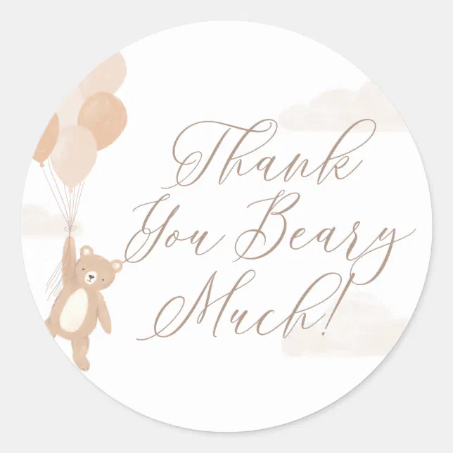 Thank You Beary Much Baby Shower Classic Round Sticker | Zazzle