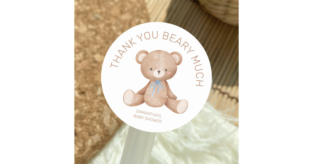 Thank you Beary Much Teddy Bear Boy Baby Shower Classic Round Sticker ...