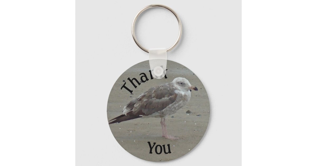 Thank You Beautiful Seagull on Sand Appreciation Keychain | Zazzle