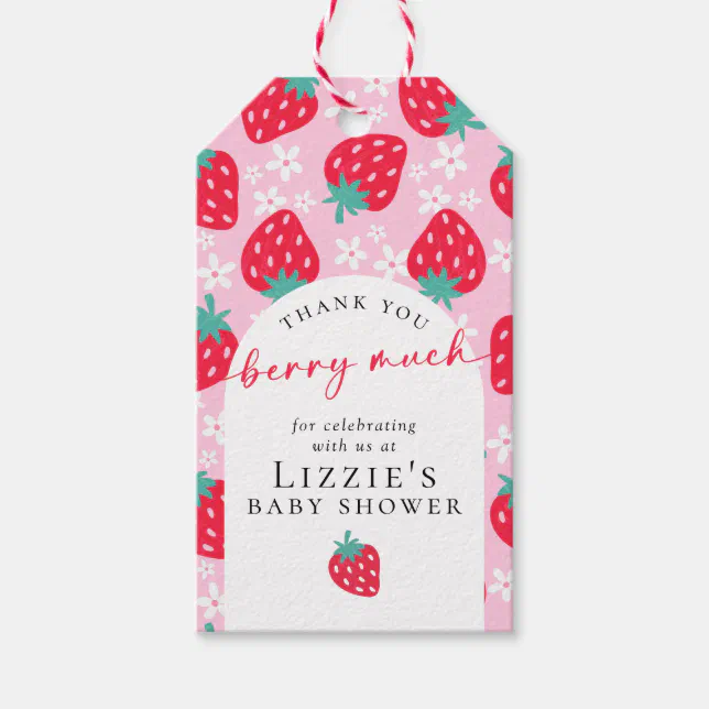 Thank You Berry Much Strawberry Baby Shower Gift Tags | Zazzle