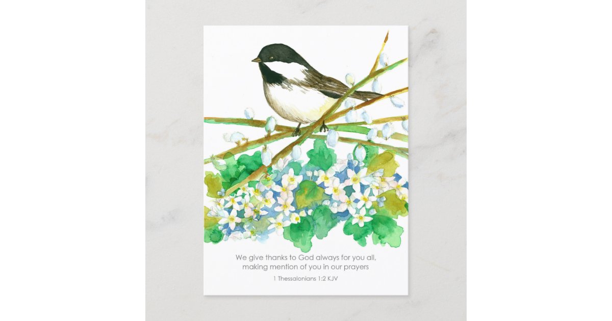 Thank You Bible Scripture Thessalonians Chickadee Postcard | Zazzle