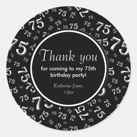Thank You: Black and White 75th Number Collage Classic Round Sticker ...