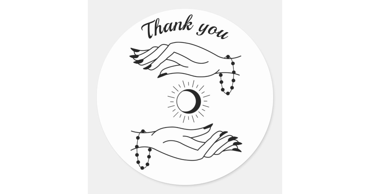 Thank you black line drawing hands bracelet sun classic round sticker ...