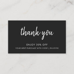 Thank You Black | Modern Minimalist Handwritten Discount Card | Zazzle