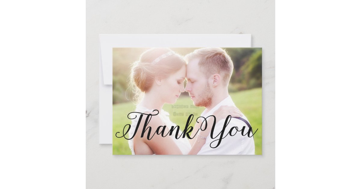 THANK YOU Black TYPOGRAPHY Photo Card Front & Back | Zazzle