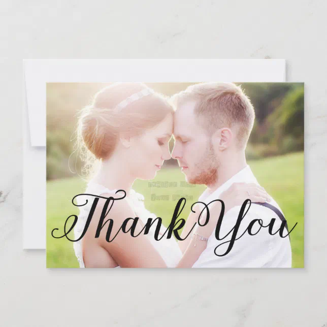 THANK YOU Black TYPOGRAPHY Photo Card Front & Back | Zazzle