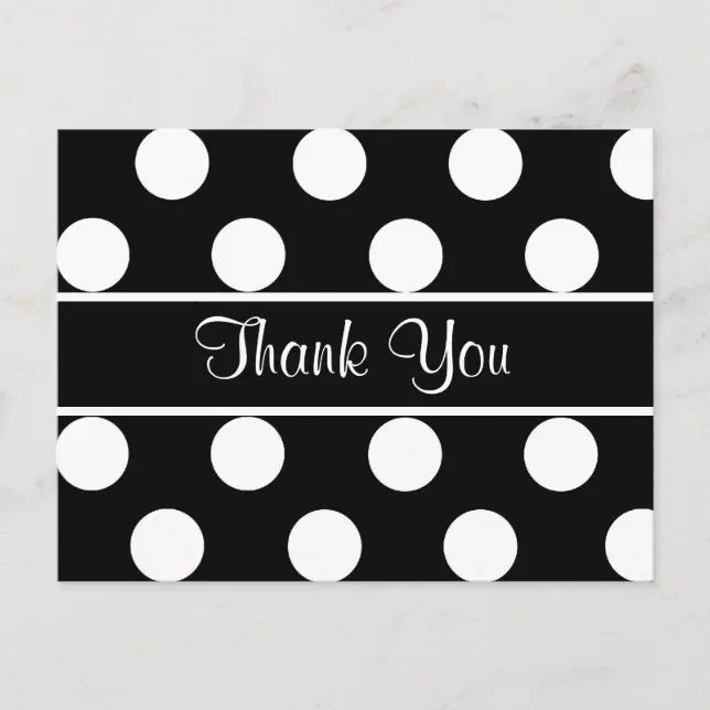 Thank You Black & White Polka Dot Postcard | Zazzle