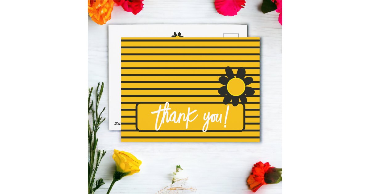 Thank You Black Yellow Flowers Postcard | Zazzle