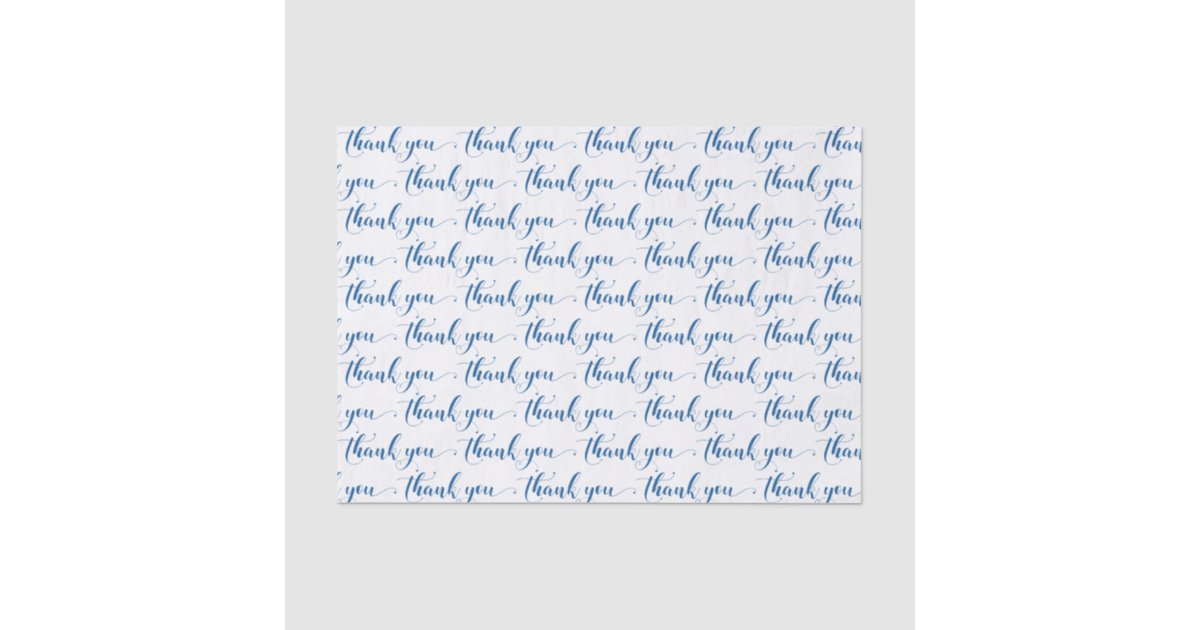 Thank you-blue script typography custom white back tissue paper | Zazzle