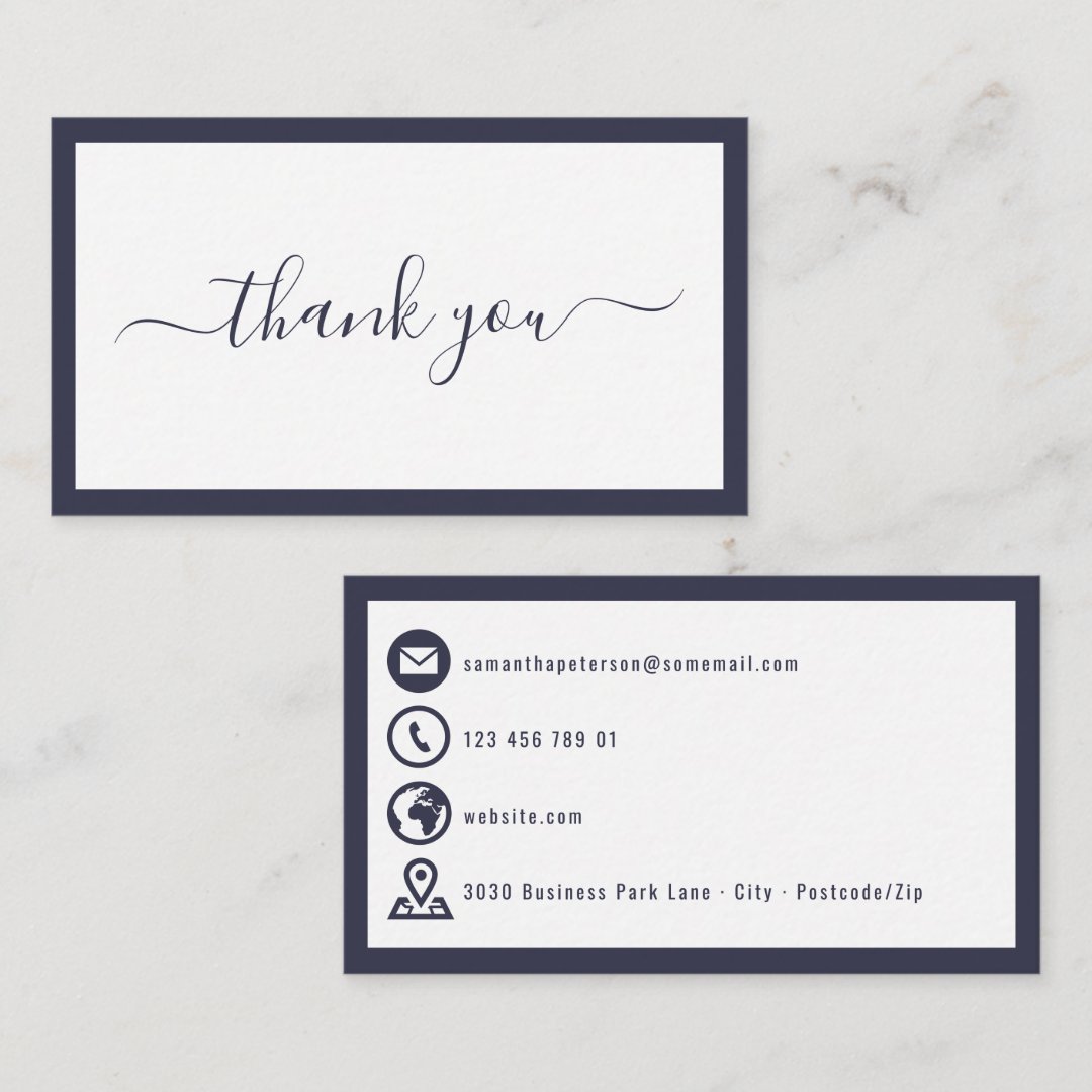 Thank you bold border and blue icons elegant enclosure card | Zazzle