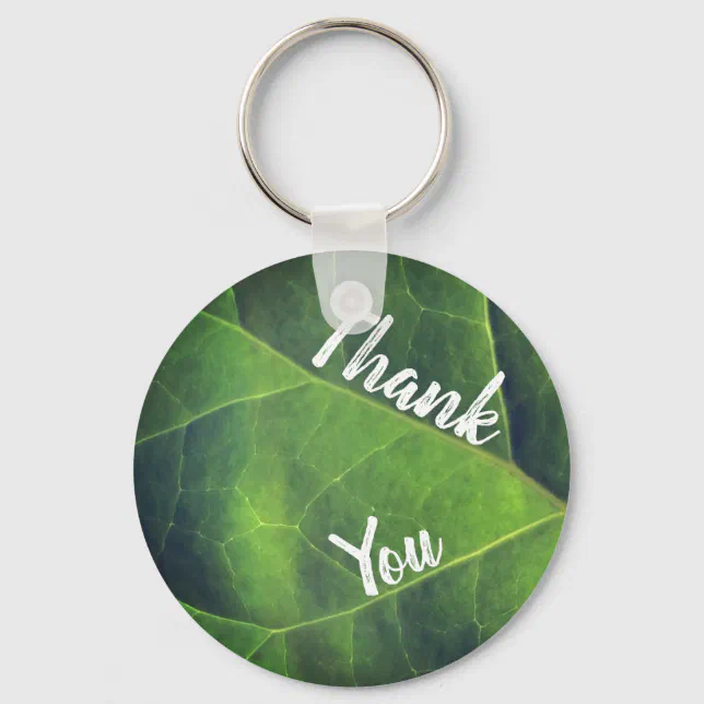 Thank You Bright Green Leaf Photo Appreciation Keychain | Zazzle