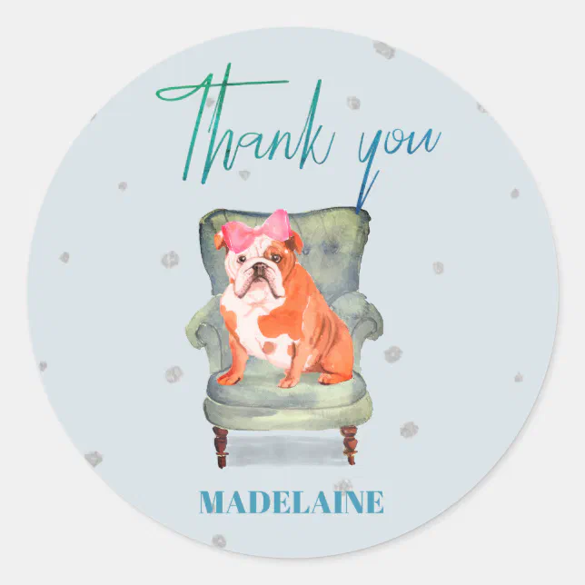 Thank You Bull Dog Blue Silver Classic Round Sticker | Zazzle
