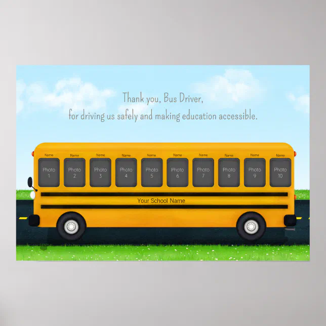 Thank You Bus Driver 10 Photo Custom School Bus Poster | Zazzle