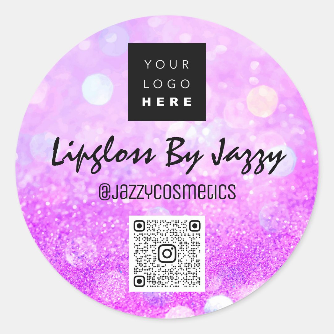 Thank You Business Beauty Pink QR Code Logo Classic Round Sticker | Zazzle