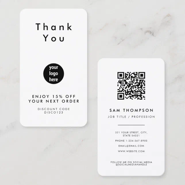 Thank You Business Logo QR Code Discount Card | Zazzle