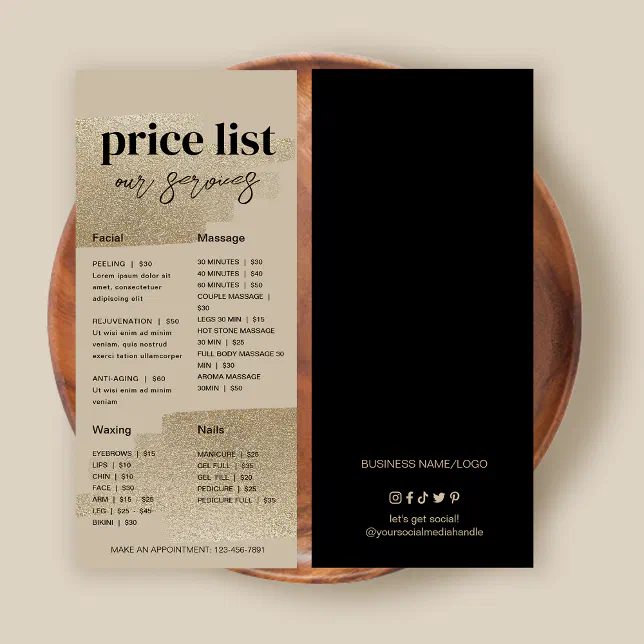 Thank You Business Packaging Faux Gold Price List Rack Card | Zazzle