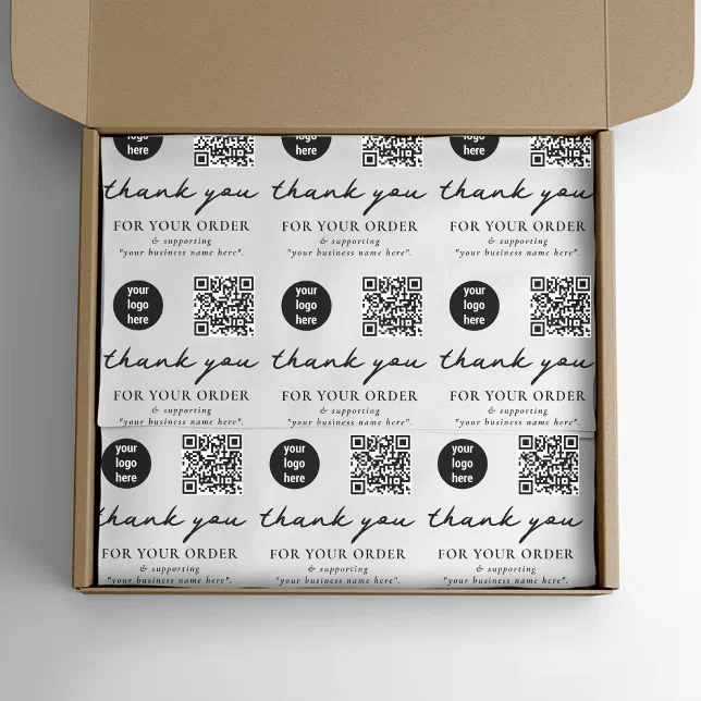 Thank You Business Packaging Logo QR Code Tissue Paper | Zazzle