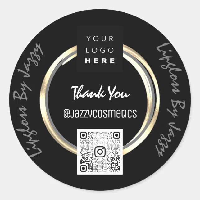 Thank You Business QR Code Logo Black Gold Classic Round Sticker | Zazzle