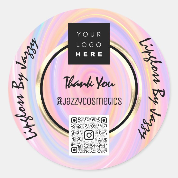 Thank You Business QR Code Logo Pink Gold Circle Classic Round Sticker ...
