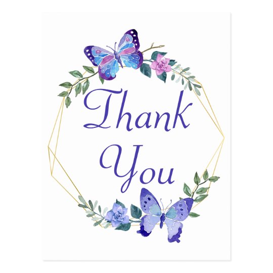 Thank You Butterflies Blue Butterfly Wedding Party Postcard | Zazzle.com