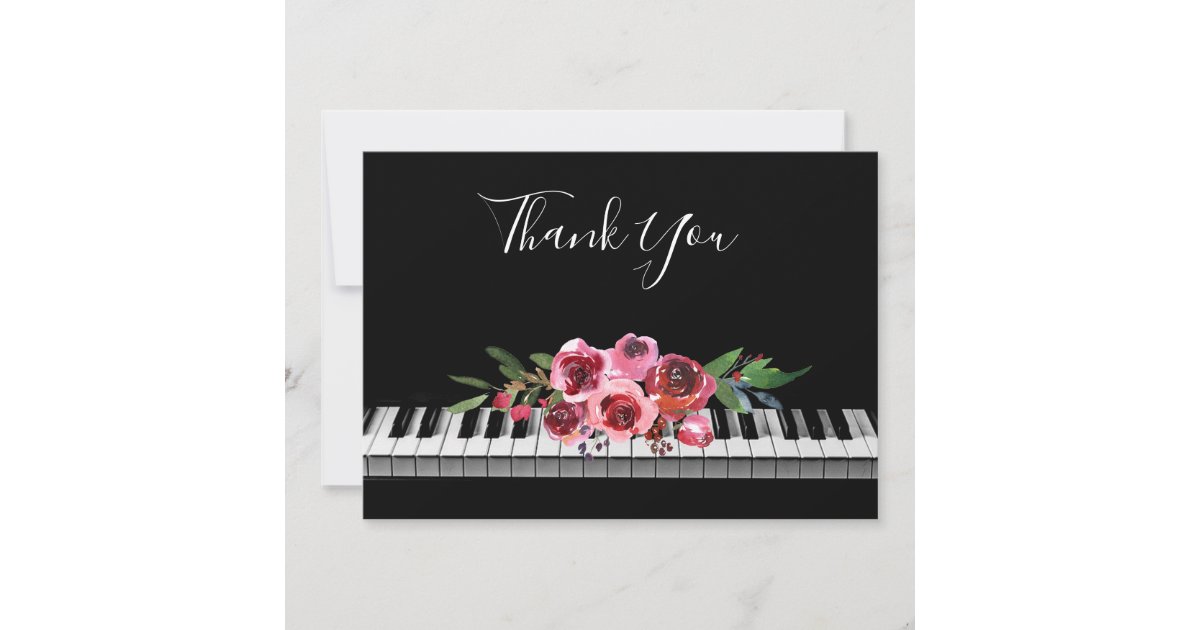 thank you calligraphy piano red roses bouquet | Zazzle